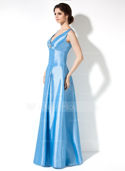 A-Line/Princess V-neck Floor-Length Taffeta Bridesmaid Dress With ...