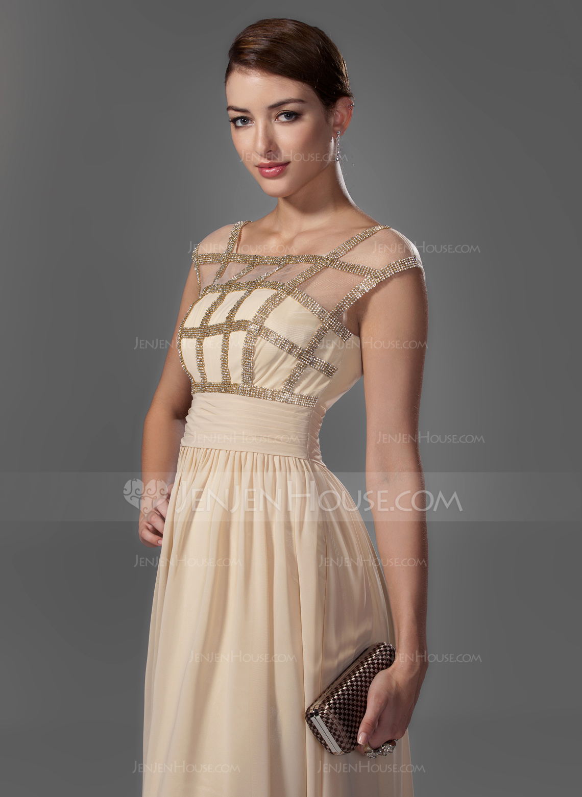 A-Line/Princess Scoop Neck Floor-Length Chiffon Prom Dresses With ...