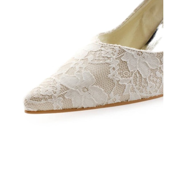 Womens Lace Satin Spool Heel Closed Toe Pumps With Stitching Lace