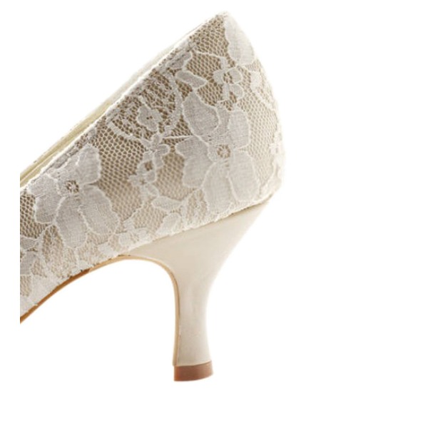 Womens Lace Satin Spool Heel Closed Toe Pumps With Stitching Lace